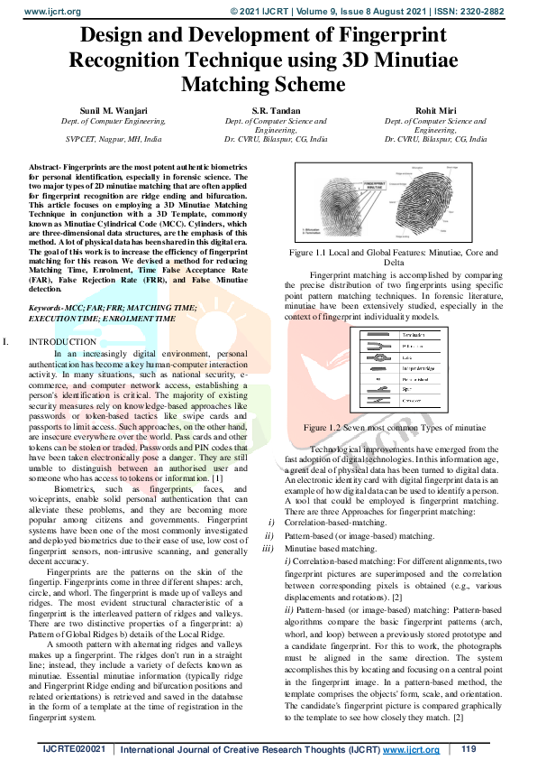 (PDF) Design and Development of Fingerprint Recognition Technique using ...