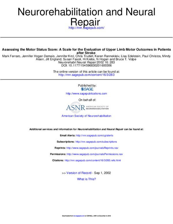 (PDF) Assessing the Motor Status Score: a Scale for the Evaluation of ...