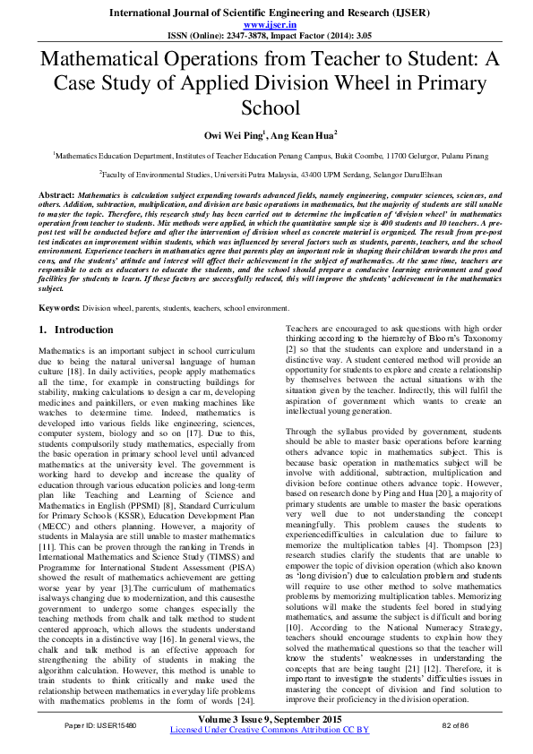 (PDF) Mathematical Operations from Teacher to Student: A Case Study of ...