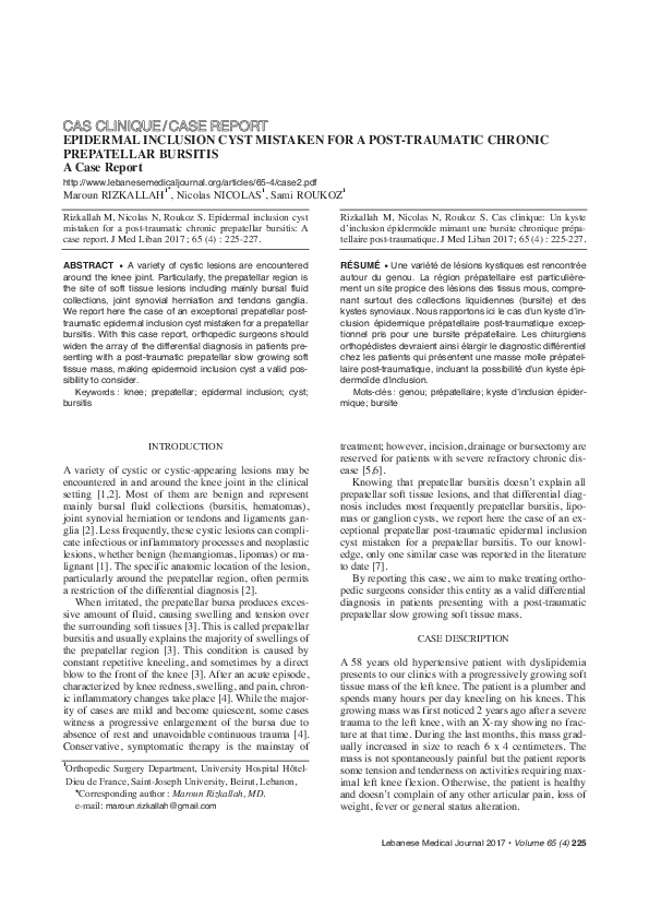 (PDF) Epidermal Inclusion Cyst Mistaken for a Post-Traumatic Chronic ...