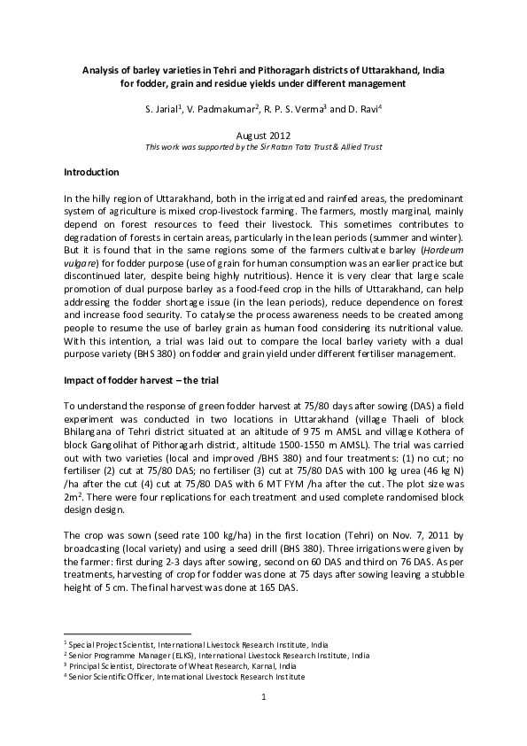 (PDF) Analysis of barley varieties in Tehri and Pithoragarh districts ...