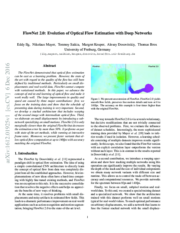 (PDF) FlowNet 2.0: Evolution of Optical Flow Estimation with Deep Networks