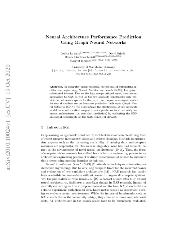 Pdf Neural Architecture Performance Prediction Using Graph Neural Networks