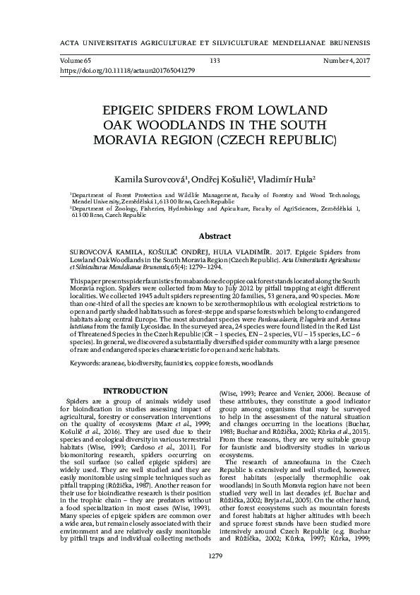 (PDF) Epigeic Spiders from Lowland Oak Woodlands in the South Moravia ...
