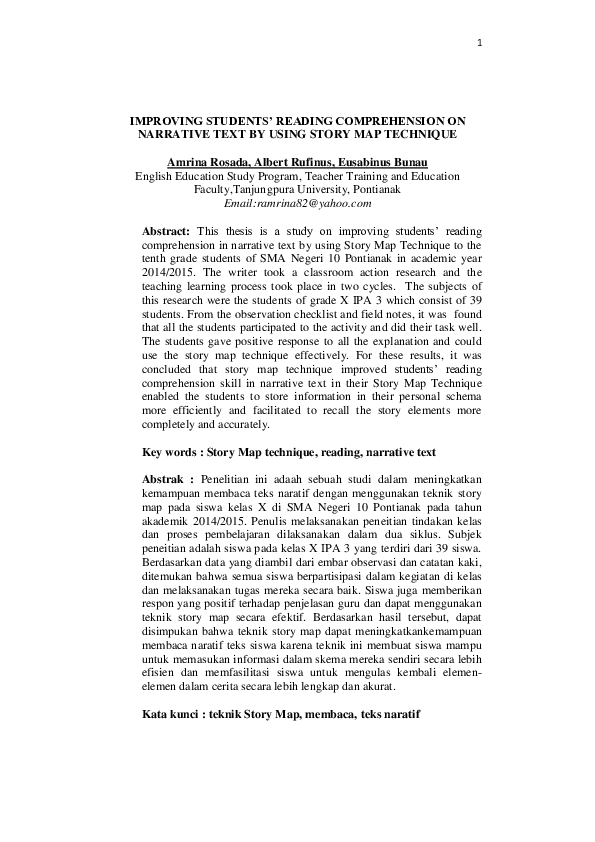 (PDF) Improving Students’ Reading Comprehension on Narrative Text by Using Story Map Technique