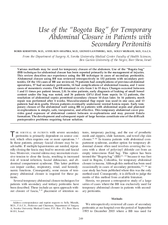 (PDF) Use of the "Bogota bag" for temporary abdominal closure in ...