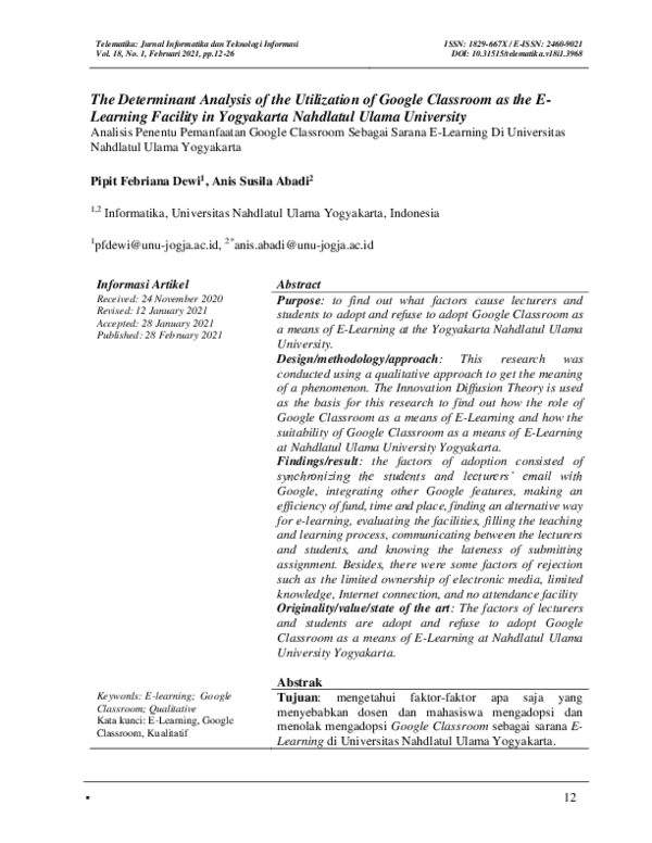 (PDF) The Determinant Analysis of the Utilization of Google Classroom ...