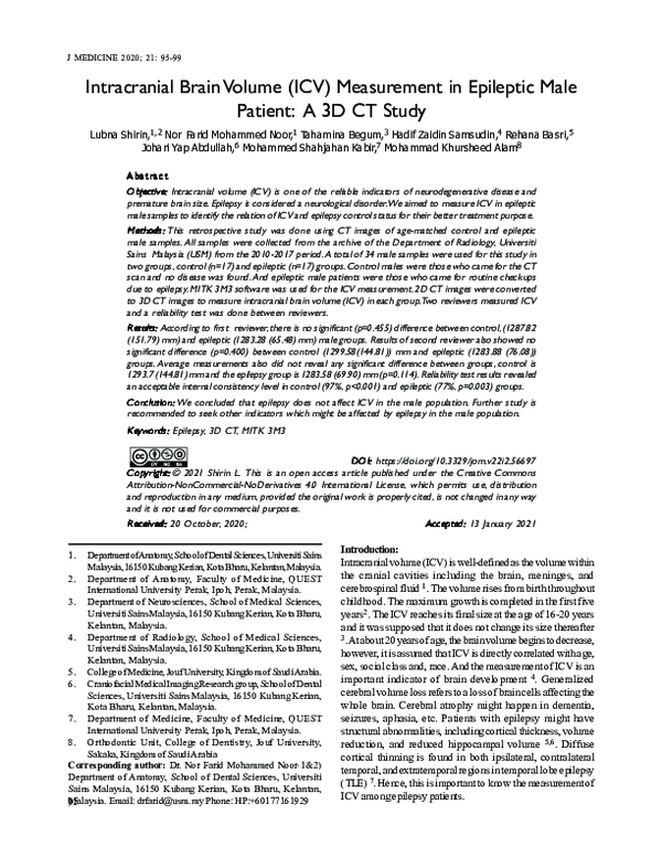 (PDF) Intracranial Brain Volume (ICV) Measurement in Epileptic Male ...
