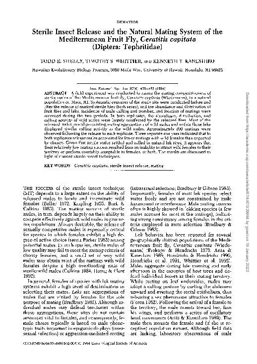(PDF) Sterile Insect Release and the Natural Mating System of the ...