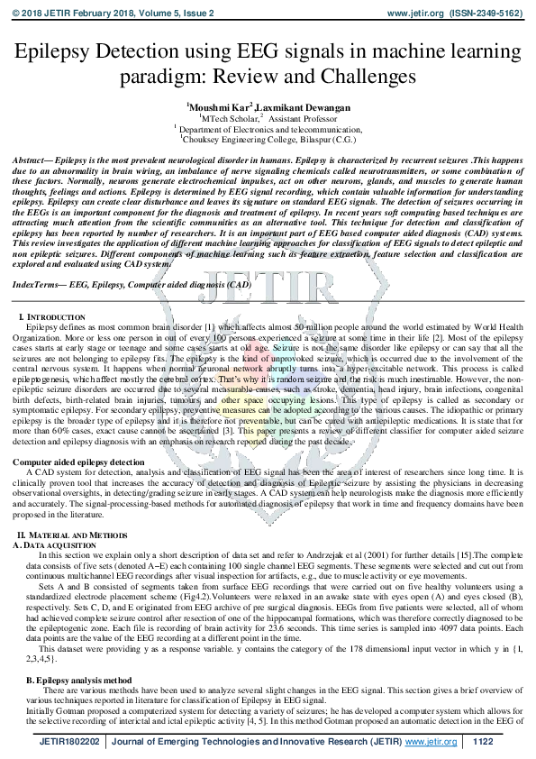 Pdf Epilepsy Detection Using Eeg Signals In Machine Learning Paradigm Review And Challenges