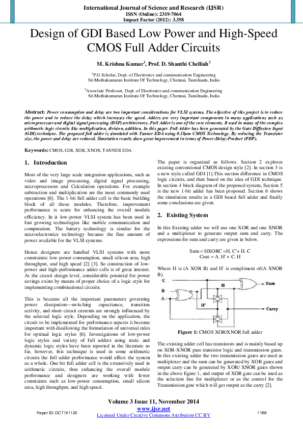 (PDF) Design of GDI Based Low Power and High-Speed CMOS Full Adder Circuits