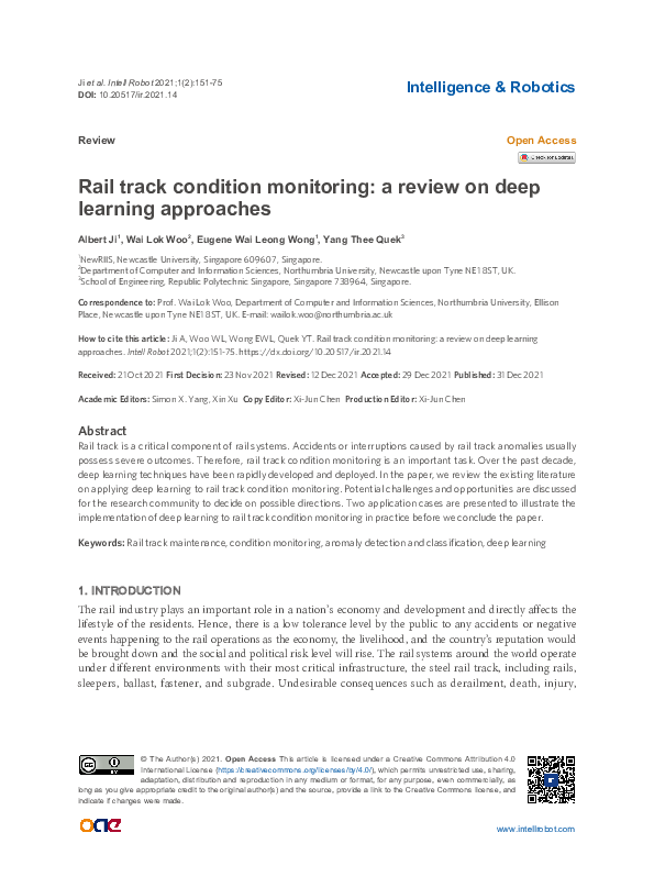 Pdf Rail Track Condition Monitoring A Review On Deep Learning Approaches
