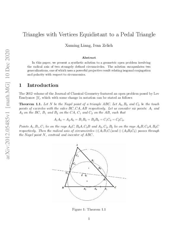 (PDF) Triangles with Vertices Equidistant to a Pedal Triangle