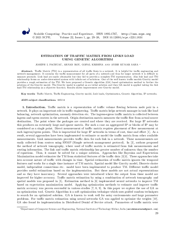 Pdf Estimation Of Traffic Matrix From Links Load Using Genetic Algorithm