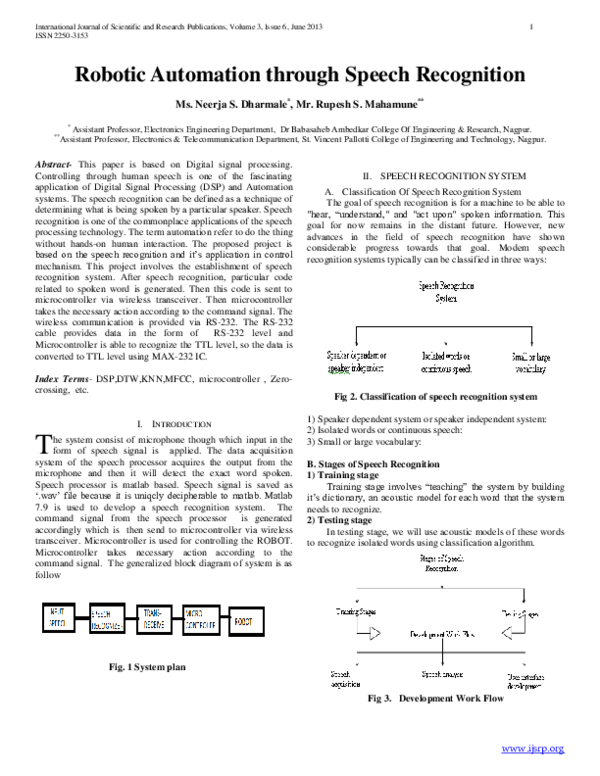 (PDF) Robotic Automation through Speech Recognition