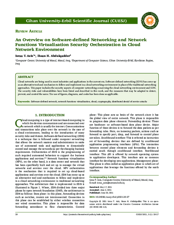 (PDF) An Overview on Software-defined Networking and Network Functions Virtualization Security ...
