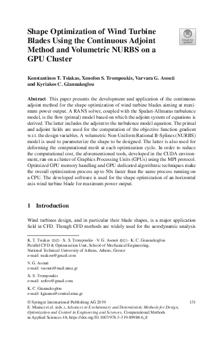 (PDF) Shape Optimization of Wind Turbine Blades Using the Continuous Adjoint Method and ...