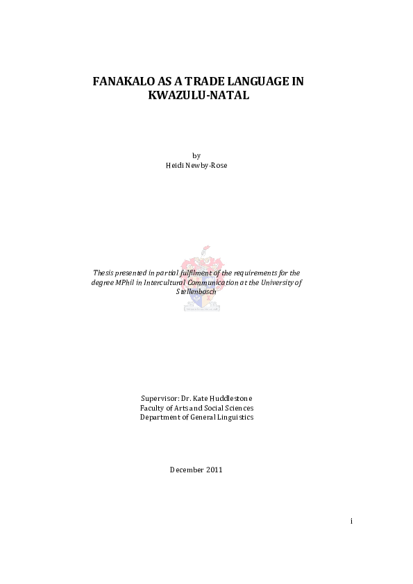 (PDF) Fanakalo as a trade language in Kwazulu-Natal
