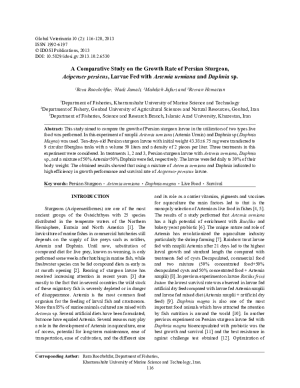 (PDF) A Comparative Study on the Growth Rate of Persian Sturgeon ...