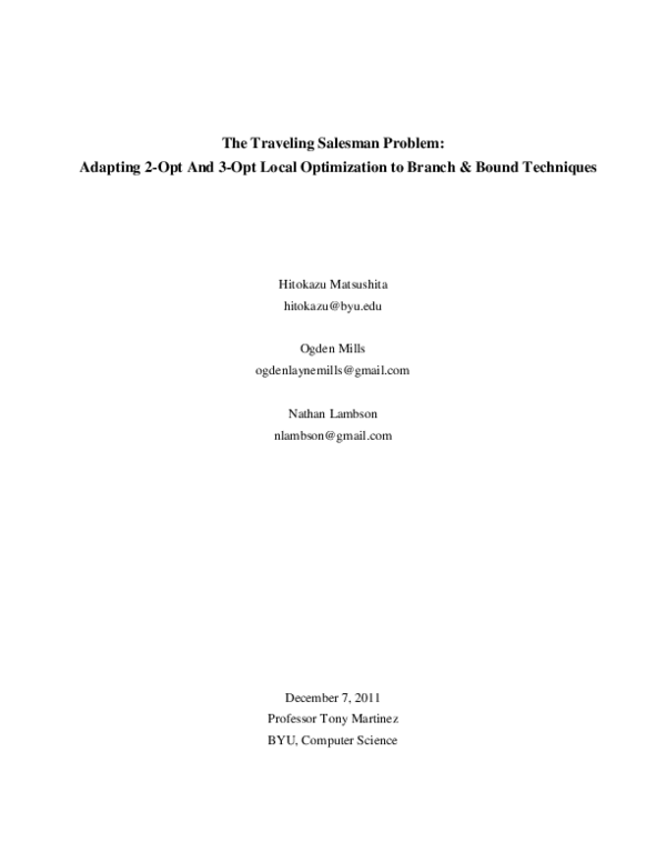 (PDF) The Traveling Salesman Problem : Adapting 2-Opt And 3-Opt Local ...