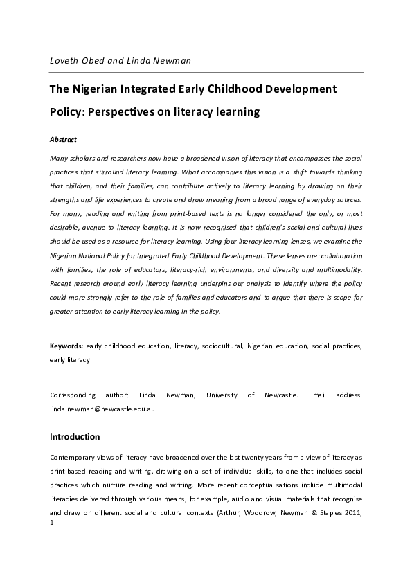 (PDF) The Nigerian Integrated Early Childhood Development Policy ...