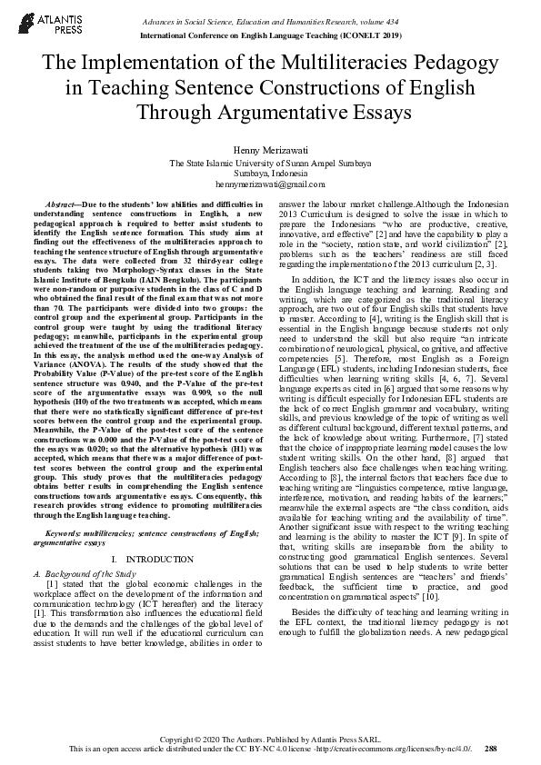 (PDF) The Implementation of the Multiliteracies Pedagogy in Teaching Sentence Constructions of ...