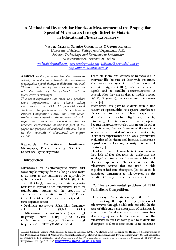 (PDF) A Method and Research for Hands-on Measurement of the Propagation ...