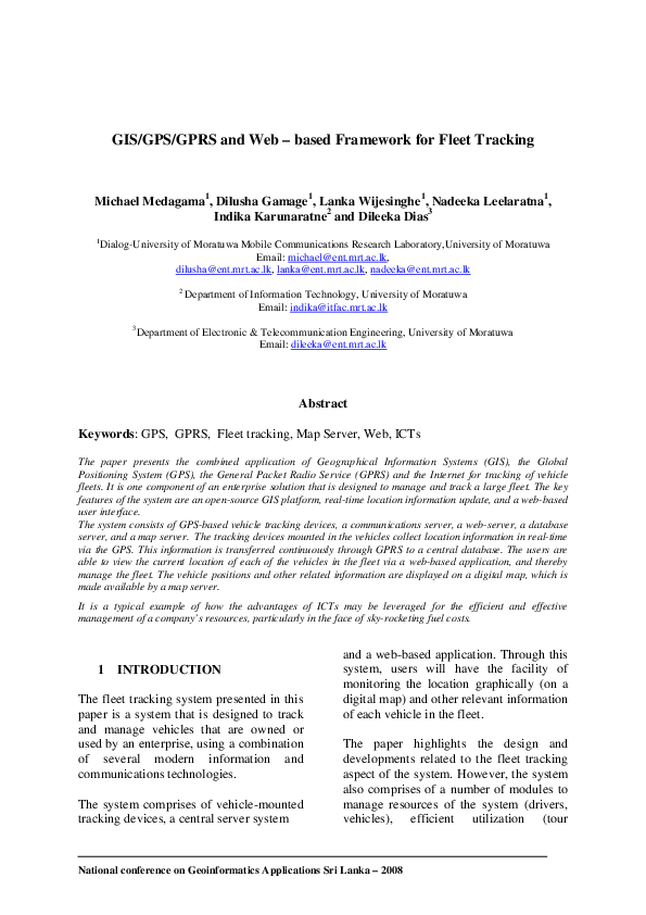 (PDF) GIS/GPS/GPRS and Web–based Framework for Fleet Tracking