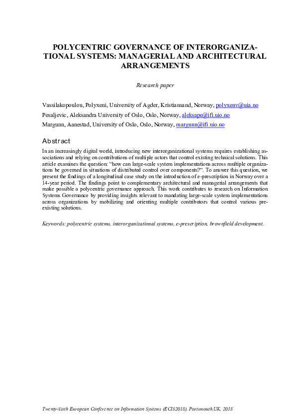 (PDF) Polycentric Governance of Interorganizational Systems: Managerial ...