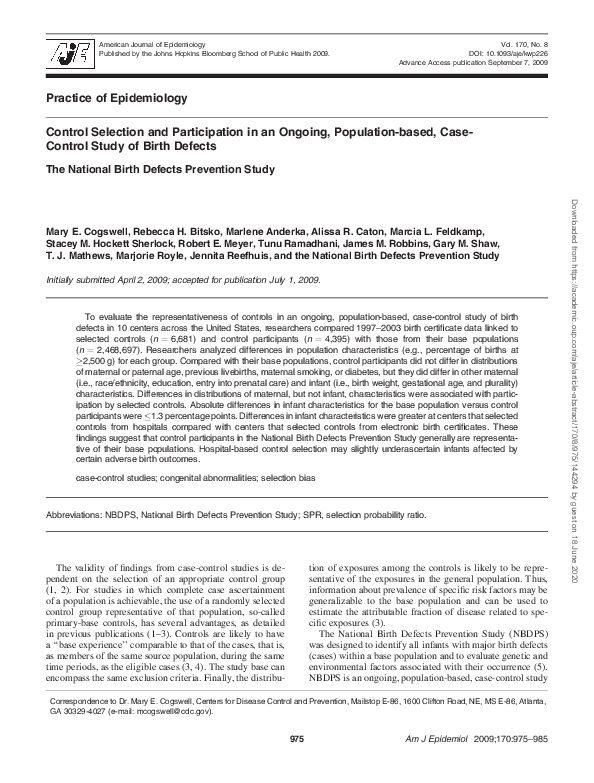 (PDF) Control Selection and Participation in an Ongoing, Population ...