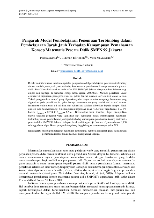 (PDF) PENGARUH MODEL PEMBELAJARAN PENEMUAN TERBIMBING DALAM MENINGKATKAN KEMAMPUAN PENALARAN DAN ...