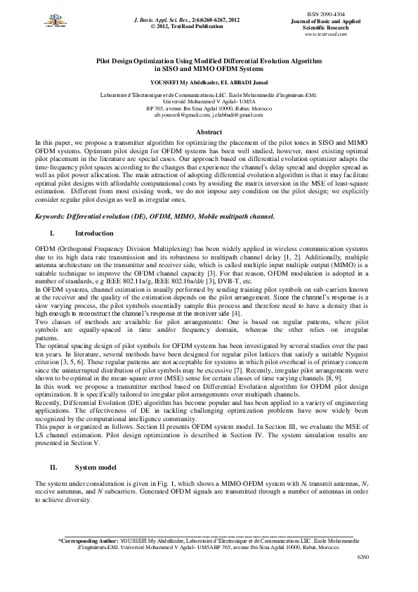 (PDF) Pilot Design Optimization Using Modified Differential Evolution Algorithm in SISO and MIMO ...