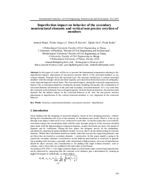 (PDF) Imperfection impact on behavior of the secondary nonstructural ...