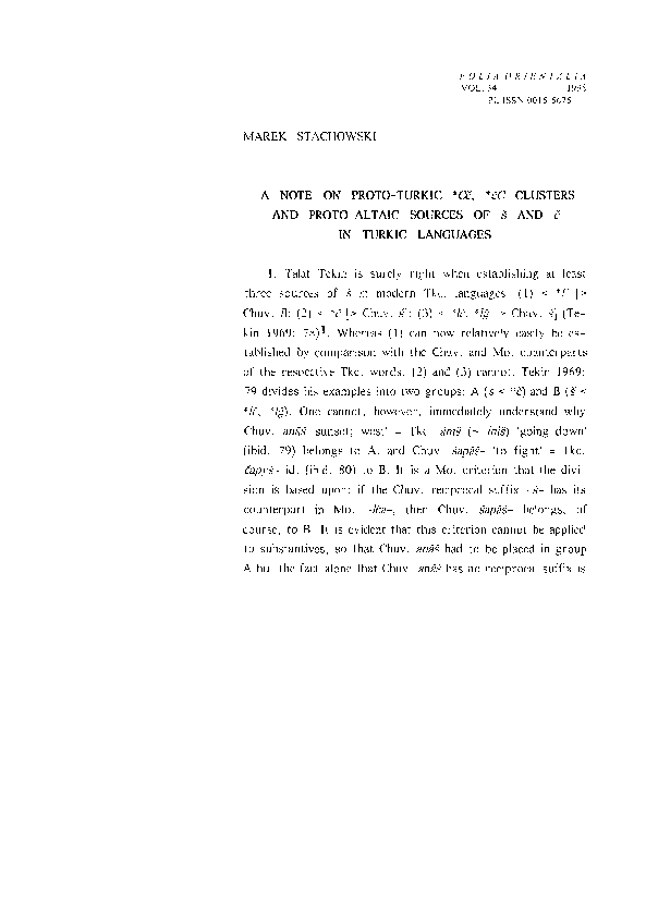 (PDF) A note on Proto-Turkic *Cč, *čC clusters and Proto-Altaic sources ...