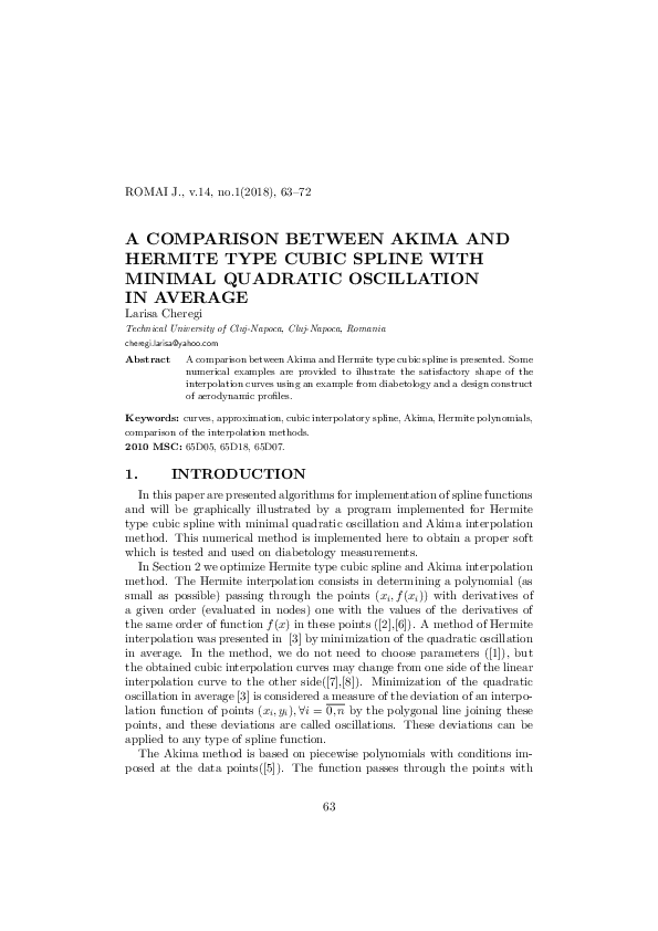 (PDF) A Comparison Between Akima and Hermite Type Cubic Spline with ...