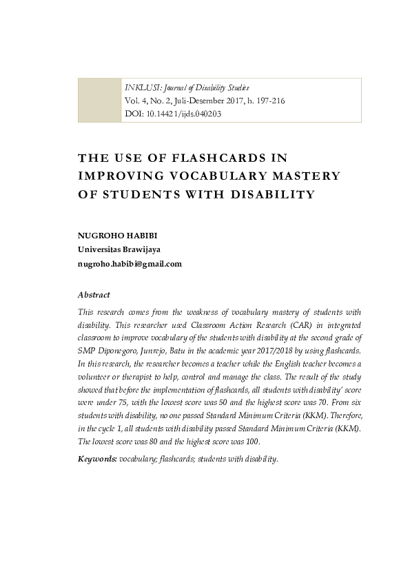 (PDF) The Use of Flashcards in Improving Vocabulary Mastery of Students ...