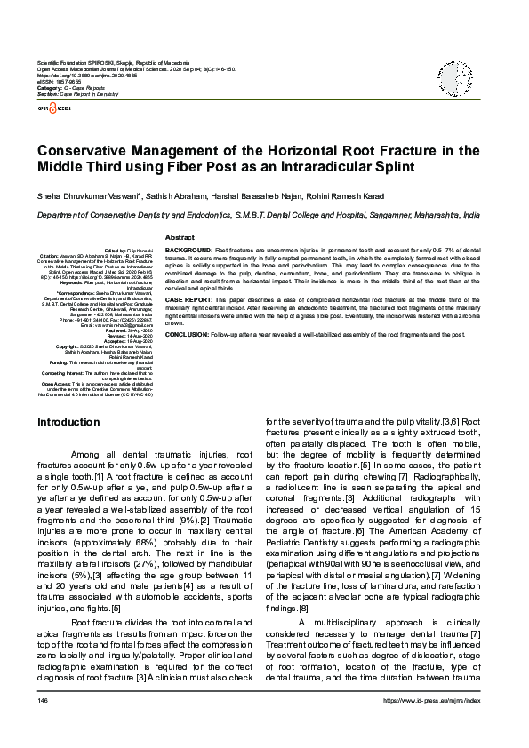 (PDF) Conservative Management of the Horizontal Root Fracture in the ...