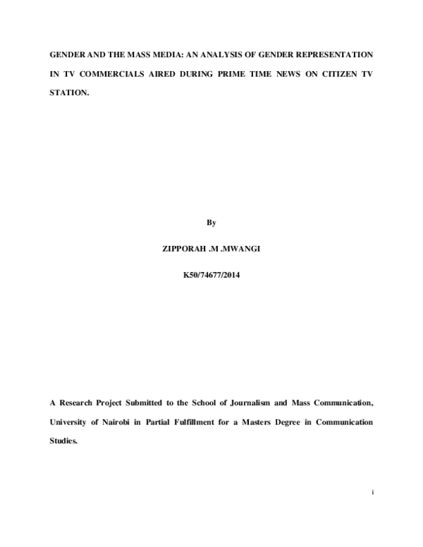 (PDF) Gender And The Mass Media: An Analysis Of Gender Representation ...