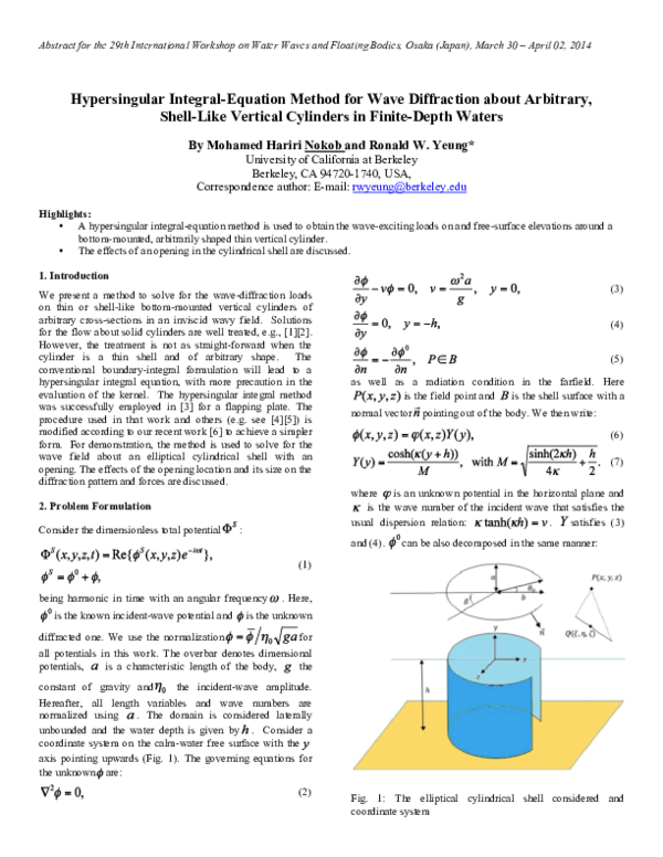 (PDF) Hypersingular Integral-Equation Method for Wave Diffraction about Arbitrary , Shell-Like ...