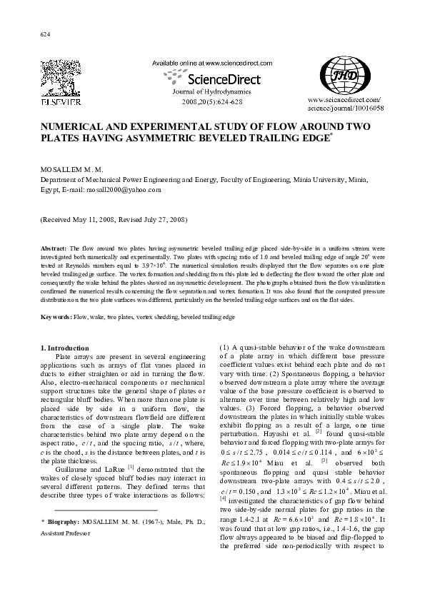 (PDF) Numerical and Experimental Study of Flow Around Two Plates Having ...