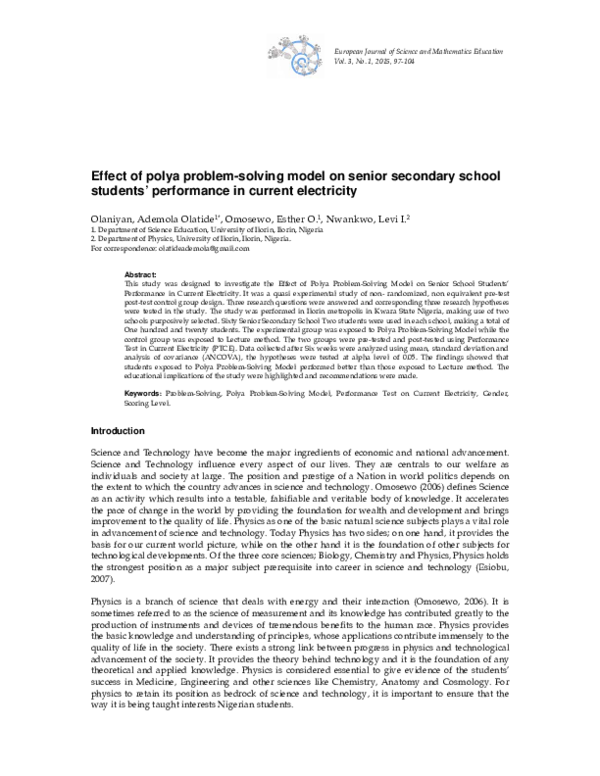 (PDF) Effect of Polya Problem-Solving Model on Senior Secondary School ...