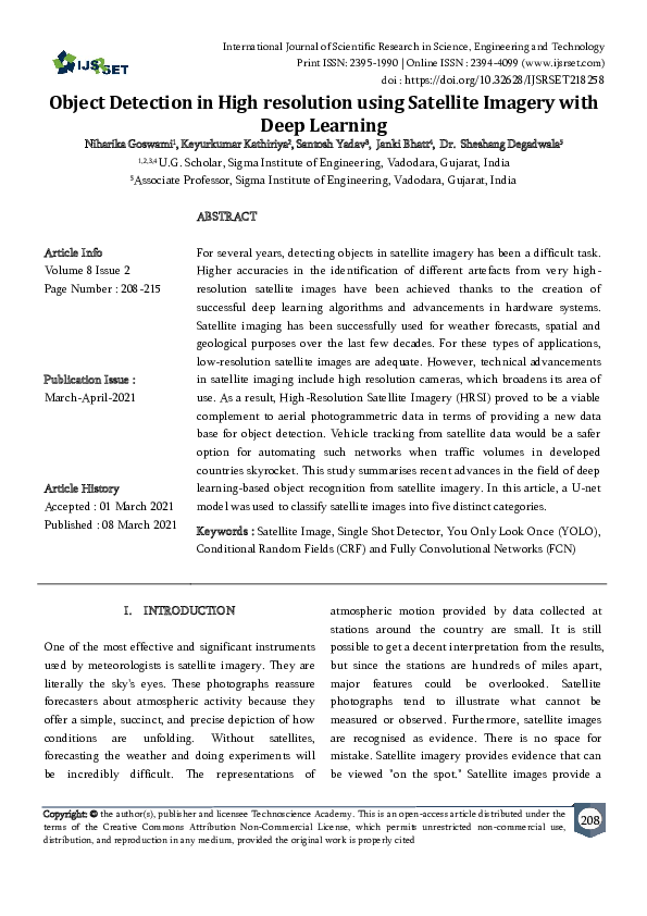 (PDF) Object Detection in High resolution using Satellite Imagery with ...