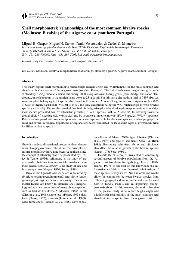(PDF) Shell morphometric relationships of the most common bivalve ...