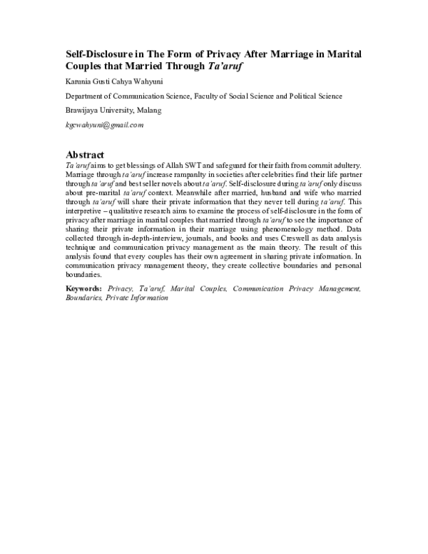 (PDF) Self-Disclosure in The Form of Privacy After Marriage in Marital ...