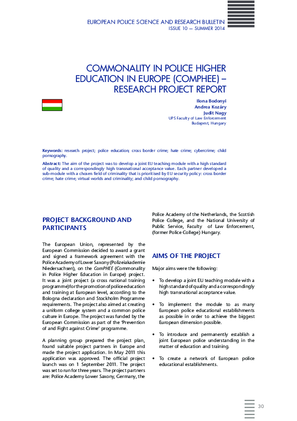 (PDF) Commonality in Police Higher Education in Europe (COMPHEE)