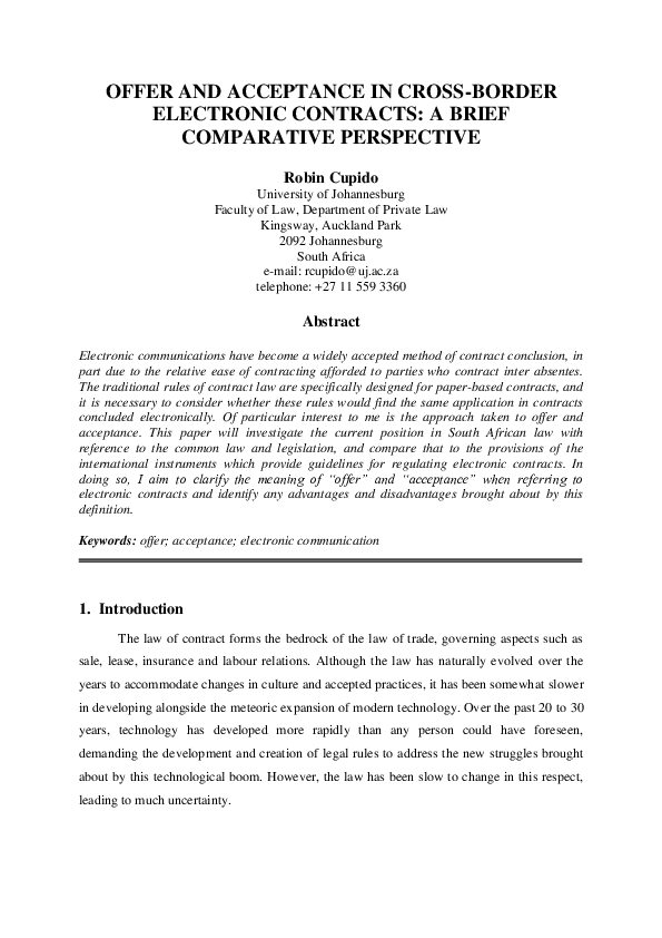 (PDF) Offer And Acceptance In Cross-Border Electronic Contracts: A ...