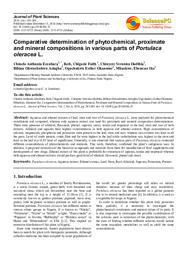 Pdf Comparative Determination Of Phytochemical Proximate And Mineral