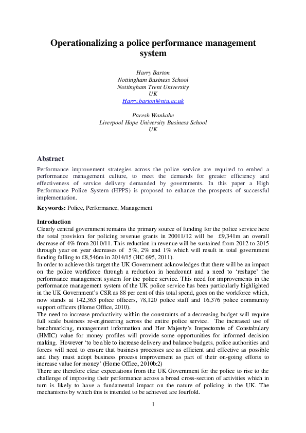 (PDF) Operationalizing a police performance management system
