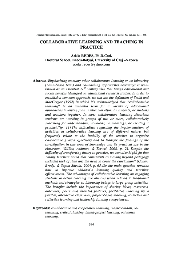 (PDF) Collaborative Learning and Teaching in Practice