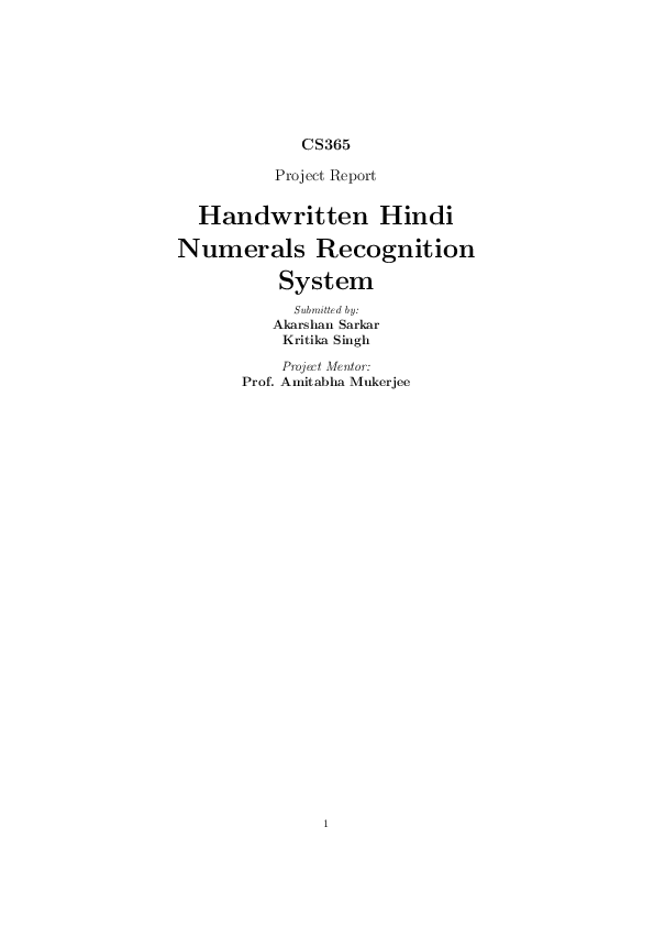 (PDF) Handwritten Hindi Numerals Recognition System